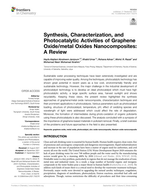 Pdf Synthesis Characterization And Photocatalytic Activities Of Graphene Oxidemetal Oxides