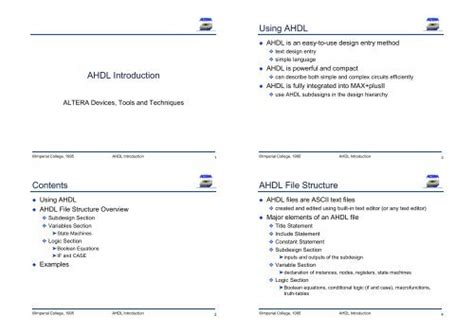 Ahdl Introduction Contents Using Ahdl Ahdl File Structure