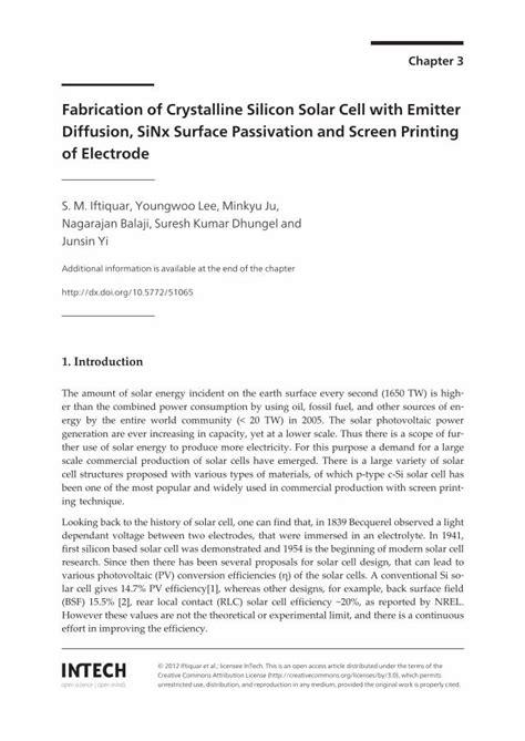 Pdf Fabrication Of Crystalline Silicon Solar Cell With For A 100