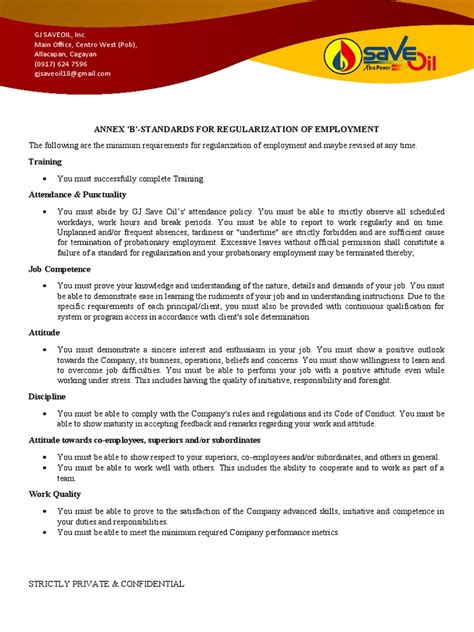 Standards For Employee Regularization Pdf Business