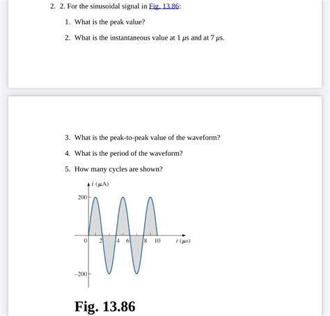 solved for the sinusoidal signal in fig 13 86 what is the peak