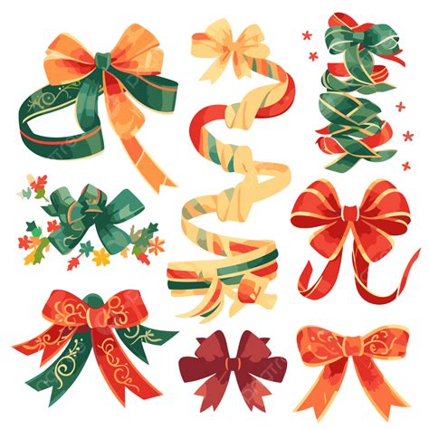 크리스마스 리본 벡터 스티커 클립 아트 크리스마스 리본 및 활 만화 세트 상표 클립 아트 Png 일러스트 및 벡터 에 대한 무료 다운로드 Pngtree