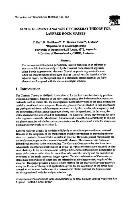 Pdf Finite Element Analysis Of Cosserat Theory For Layered Rock