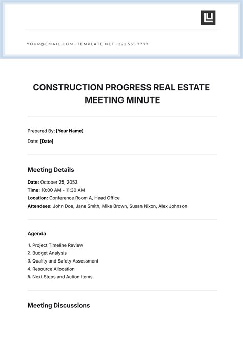 Free Construction Progress Real Estate Meeting Minute Template To Edit