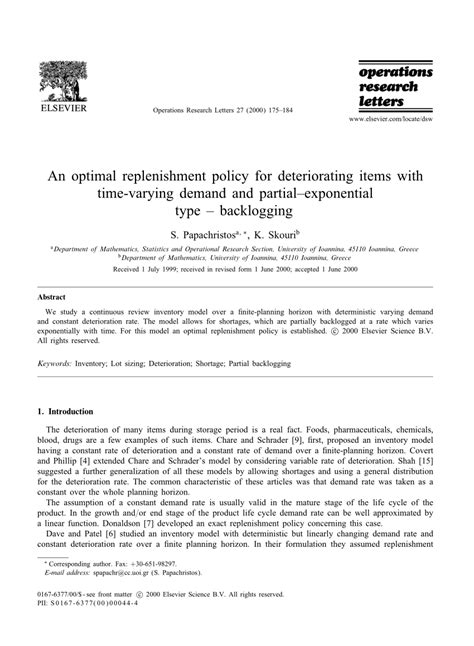 Pdf A Optimal Replenishment Policy For Deteriorating Items With Time Varying Demand And