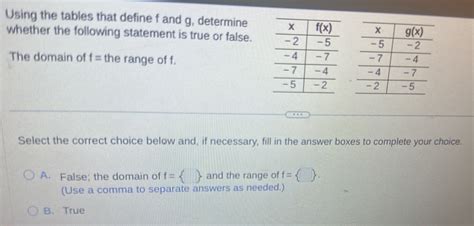 Solved Using The Tables That Define F And G Determine Whether The Following Statement Is True