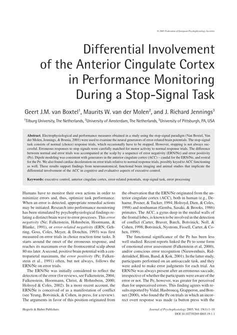 Pdf Differential Involvement Of The Anterior Cingulate Cortex In Performance Monitoring During