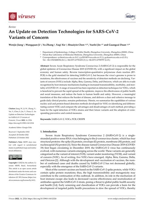 Pdf An Update On Detection Technologies For Sars Cov 2 Variants Of