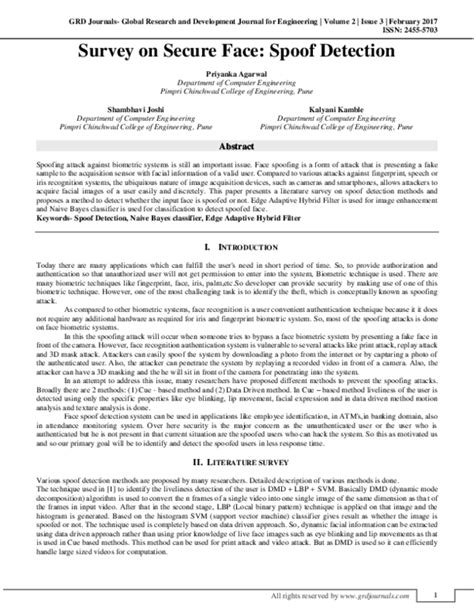 Pdf Survey On Secure Face Spoof Detection
