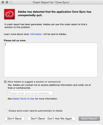 adobe creative cloud core sync crashes every minute after update