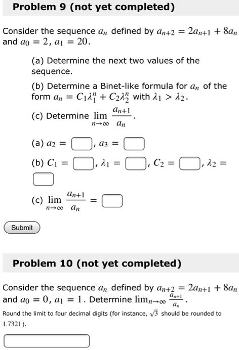 solved problem 9 not yet completed consider the sequence an defined