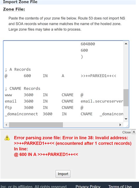Amazon Web Services Importing Zone File From Godaddy To AWS Encountered This Error Stack