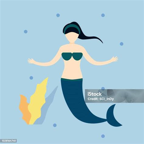 푸른 바다에 인 어 여자의 문자입니다 평면 스타일에서 벡터 일러스트 레이 션 디자인입니다 공주에 대한 스톡 벡터 아트 및 기타 이미지 Istock