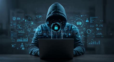 Cyber Security Hacker Using Laptop With Digital Data Overlay Stock Image Image Of Cyber