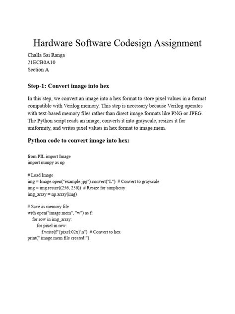 Hardware Software Codesign Assignment Pdf Computer Engineering Image Processing