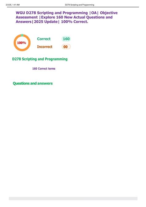 Wgu D278 Scripting And Programming Oa Objective Assessment Explore