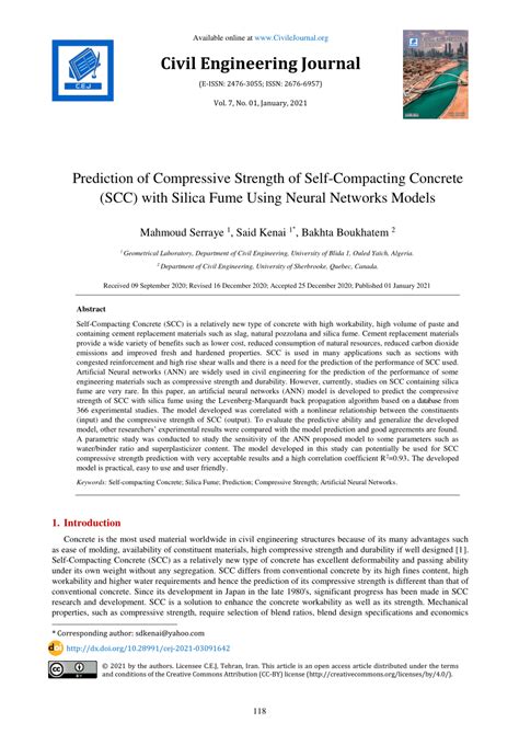 Pdf Prediction Of Compressive Strength Of Self Compacting Concrete Scc With Silica Fume