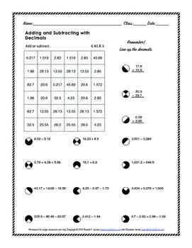 Adding And Subtracting Decimals Coloring Search And Shade By Math To The Core