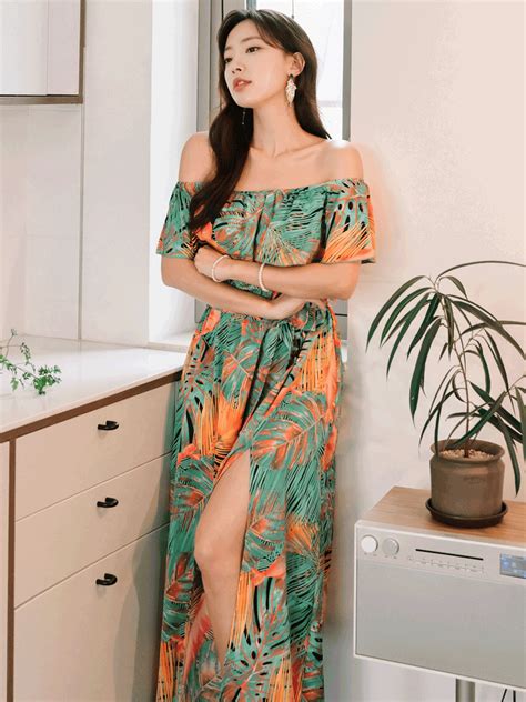 헤링본 🌴트로피컬 2 Way 원피스🍍 써니 롱 여름 비치원피스 맥시 빅사이즈 오프숄더 트임 투웨이 휴양지 바캉스 리조트 비치웨어 Hg142