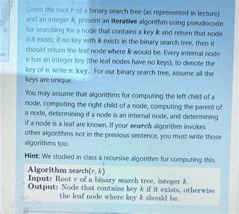Solved On Given The Root R Of A Binary Search Tree As
