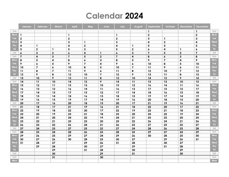 2024 Annual Calendar Excel Template Free Printable 2024 Calendar