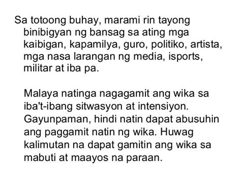 Conative Informative At Labeling Na Gamit Ng Wika