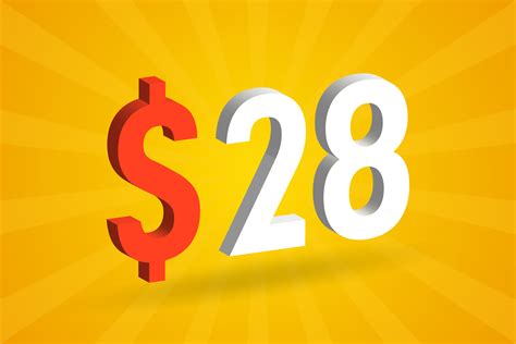 28 USD 3D Text Symbol 28 United State Dollar 3D With Yellow Background