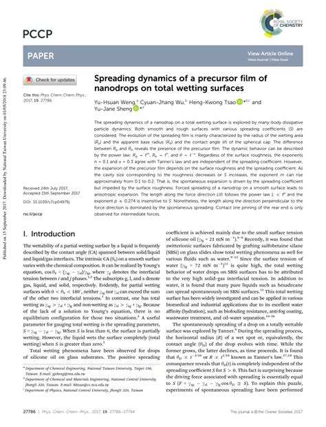 Pdf Spreading Dynamics Of A Precursor Film Of Nanodrops On Total