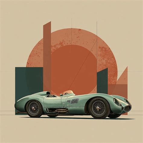 Vintage Race Car With Geometric Background Aston Martin Dbr1 Digital