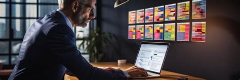 Top View Business Developer Hand Using Kanban Board Framework On Virtual Modern Computer Showing