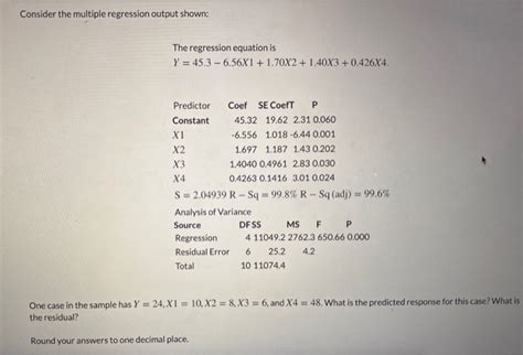 Solved Consider The Multiple Regression Output Shown The