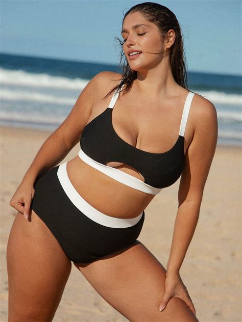 Contrast Trim Plus Size Bikini Bottom And Reviews Black Sustainable