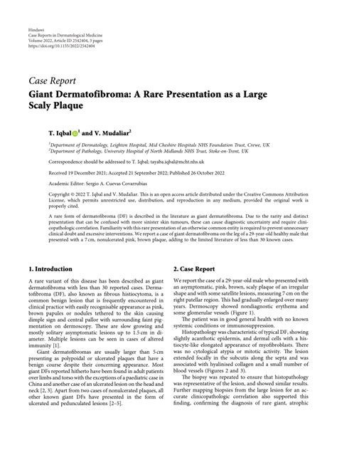 Pdf Giant Dermatofibroma A Rare Presentation As A Large Scaly Plaque