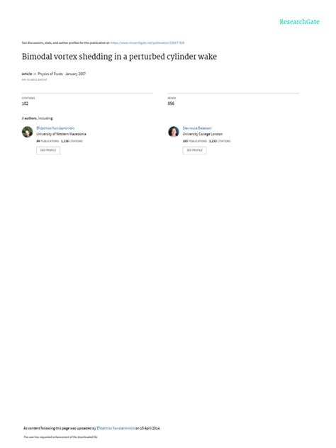 Bimodal Vortex Shedding In A Perturbed Cylinder Wake Pdf Vortices Normal Mode