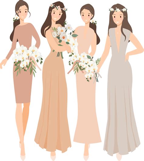 Beautiful Happy Bride And Bridesmaid In Light Beige Creme Gown Wedding