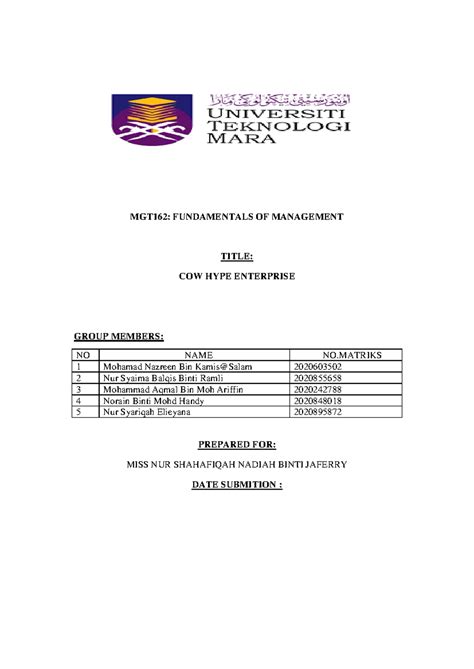 Fundamental Of Management Mgt162 Individual Assignment Universiti Teknologi Mara Cawangan