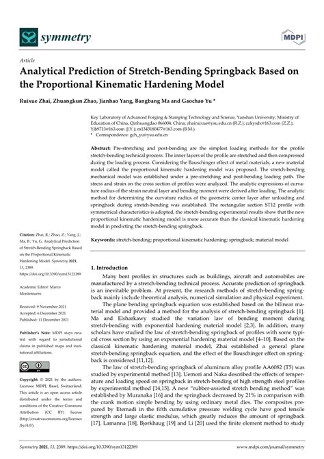 Pdf Analytical Prediction Of Stretch Bending Springback Based On The