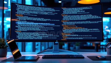 Programmer Coding Desk Modern Office Dual Monitors Laptop Software