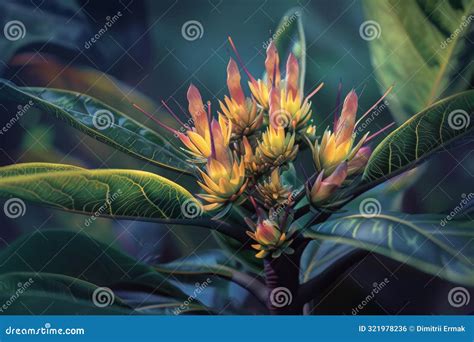 Swietenia Macrophylla Flowers And Leaves In A Botanical Illustration