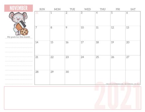 Free Printable November 2021 Calendar Pdf Cute Freebies For You