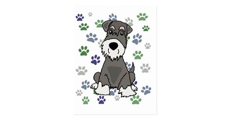 Funny Schnauzer Dog And Paw Prints Art Postcard