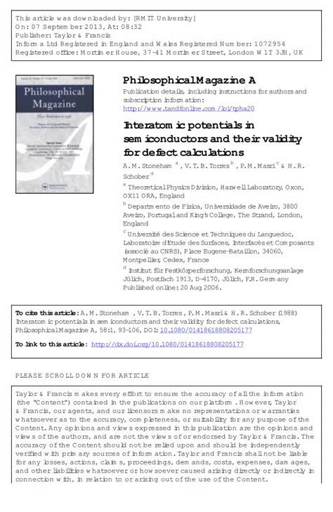 Pdf Interatomic Potentials In Semiconductors And Their Validity For