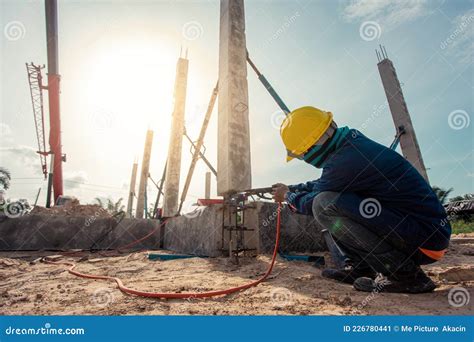 Welder Working Welding Assembly Structure Between Ground Beam And
