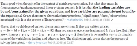 Free Variables For A Matrix In Ref • Physics Forums