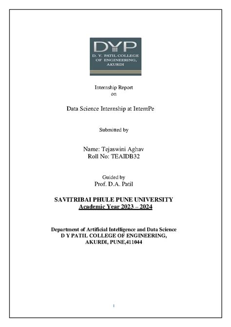 Internship Reporttejaswini Aghav Teaidb 32 Internship Report On