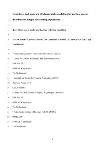Accuracy Of Maxent Niche Modelling For Lactuca Species