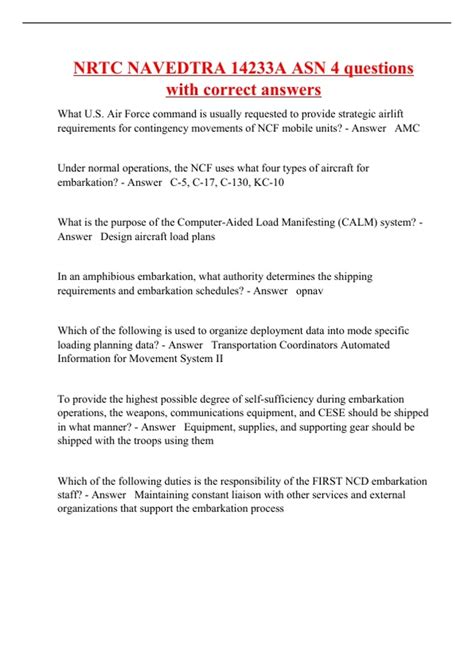 Nrtc Navedtra 14233a Asn 4 Questions With Correct Answers Navedtra