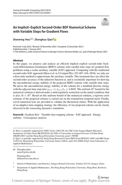 An Implicitexplicit Second Order Bdf Numerical Scheme With Variable