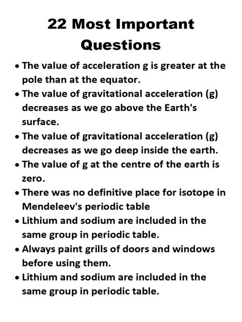 22 most important questions science 1 pdf