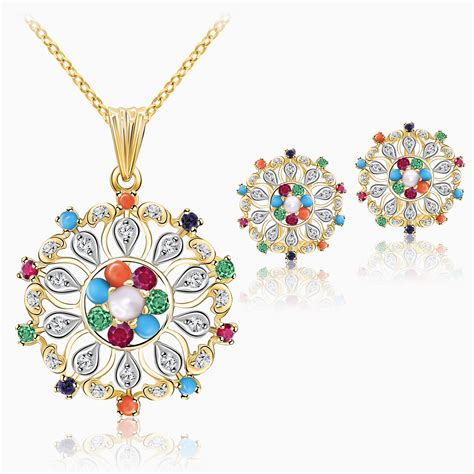 22k Gold Navratna Pendant Set 13 10g Queen Of Hearts Jewelry